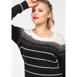 Kangaroos Damen Strickkleid, schwarz, Gr. 50, gemustert, Strick, Obermaterial: 50% Baumwolle, 50% Polyacryl, Kleider, figurbetont, im Norweger-Stil,
