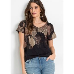 bonprix Damen T-Shirt, schwarz, Gr. 36, bedruckt, unifarben, Jersey, Obermaterial: 95% Viskose, 5% Elasthan, Shirts, Oversize-Passform,