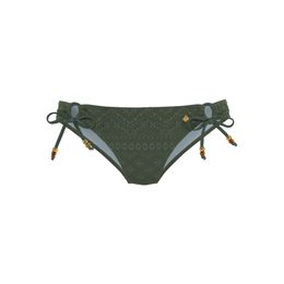 Lascana Damen Bikini-Hose "Omara", gr&uuml;n, Gr. 34, unifarben, Microfaser, Recycling-Polyamid, Badehosen, mit Lochstickerei