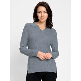 Inspirationen Damen Strickpullover "Polopullover", blau, Gr. 36, meliert, 100% Baumwolle, Pullover