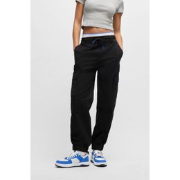 Hugo Damen Cargohose "Hisune", schwarz, Gr. 44, unifarben, Web, Obermaterial: 98% Baumwolle, 2% Elasthan, Hosen, mit Tunnelzug
