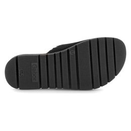 Gabor Damen Pantolette, Gr. 42, schwarz, Ziegenveloursleder, unifarben, Schuhe, Plateau, Sommerschuh, Schlappen mit Zierperlen an der Zierschnalle