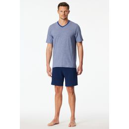 Schiesser Herren Shorty "95/5 Nightwear", Gr. 50, blau, Single Jersey, Obermaterial: 95% Baumwolle, 5% Elasthan, Homewear-Sets, mit V-Ausschnitt,