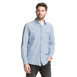Tom Tailor Herren Langarmhemdblau petrol structure, Gr. L, Strukturmuster, unifarben, Web, Obermaterial: 100% Baumwolle, Hemden, mit Brust Tasche