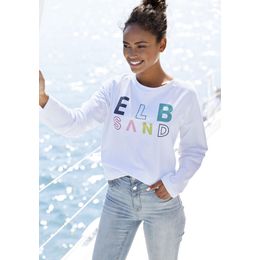 ELBSAND Damen Sweatshirt "Aliisa", wei&szlig;, Gr. L, unifarben, Sweatware, Obermaterial: 95% Baumwolle, 5% Elasthan, Sweatshirts, mit Logodruck vorne,