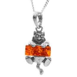 OSTSEE-SCHMUCK Damen Kette mit Anh&auml;nger "- Katze - Silber 925/000 - Bernstein", 45, Silber 925 (Sterlingsilber), silber, Silber 925 (Sterlingsilber),