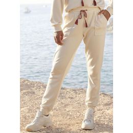 Vivance Damen Sweathose, Gr. 44, beige, Sweatware, Obermaterial: 60% Baumwolle, 40% Polyester, unifarben, Hosen, Relaxhose, Loungehose mit