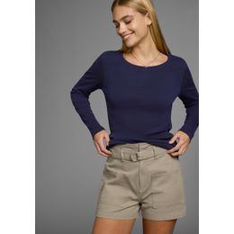 H.I.S. H.I.S Damen Langarmshirt, blau, Basic, Gr. 44, clean, unifarben, Feinripp, Obermaterial: 100% Baumwolle, Shirts, figurbetonte Passform, Feinrippstoff
