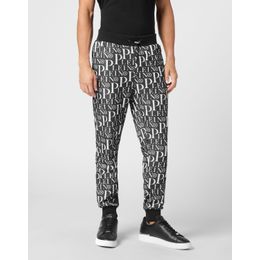 Philipp Plein Herren Jogginghose "Philipp Plein Tm", schwarz-wei&szlig;, Gr. S, Obermaterial: 100% Polyester, Hosen