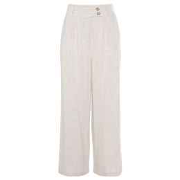 Lascana Damen Bundfaltenhose "aus leichtem Leinenmix mit weitem, luftigem Bein", beige, Gr. 40, unifarben, Web, Obermaterial: 85% Viskose, 15%