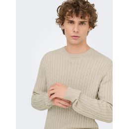 Only & Sons ONLY & SONS Herren Strickpullover "ONSLOUI REG 12 CABEL CREW KNIT NOOS", beige, Gr. L, meliert, Strick, Obermaterial: 60% Baumwolle, 20% Nylon, 20%