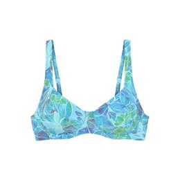 Sunseeker Damen B&uuml;gel-Bikini-Top "Lapa", blau, Gr. 44, bedruckt, Microfaser, Recycling-Polyamid, Bikini-Oberteile, mit tropischem Print