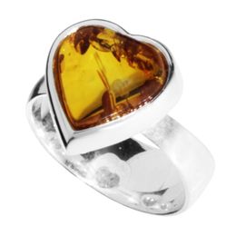 OSTSEE-SCHMUCK Damen Fingerring "- Herz - Silber 925/000 - Bernstein", 58, silber, Fingerringe