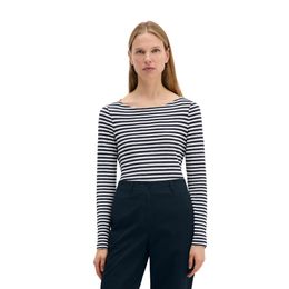 Marc O'Polo MARC O'POLO Damen Langarmshirt, blau, Basic, Gr. M, gestreift, Jersey, Obermaterial: 100% Baumwolle, Shirts, mit leichtem U-Boot-Ausschnitt