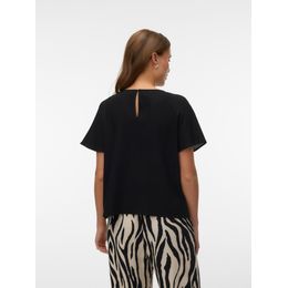 V&eacute;ro Moda VERO MODA Damen Blusenshirt "VMMYMILO SS O-NECK TOP WVN GA"schwarz, Gr. XS, unifarben, Web, Obermaterial: 55% Viskose, 45% Leinen, Shirts, mit Leinen