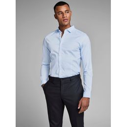 Jack & Jones JACK & JONES Herren Langarmhemd "JJPRPARMA SHIRT L/S NOOS", blau, Gr. L, Web, Obermaterial: 98% Baumwolle, 2% Elasthan, Hemden, mit Hemdkragen