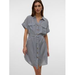 V&eacute;ro Moda VERO MODA Damen Hemdblusenkleid "VMBUMPY SS SHORT SHIRT DRESS WVN GA NOOS", wei&szlig;, Gr. S, gestreift, Web, Obermaterial: 100% Viskose, Kleider,
