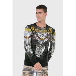 Cipo & Baxx CIPO & BAXX Herren T-Shirt "Sweatshirts", schwarz, Gr. L, bedruckt, 95% Baumwolle, 5% Elasthan, Shirts, mit Adler-Frontprint
