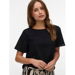 V&eacute;ro Moda VERO MODA Damen Blusenshirt "VMMYMILO SS O-NECK TOP WVN GA"schwarz, Gr. S, unifarben, Web, Obermaterial: 55% Viskose, 45% Leinen, Shirts, mit Leinen