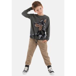 DENOKIDS Herren Hausanzug "Doberman", Gr. 110, schwarz, 77% Polyester, 18% Baumwolle, 5% Elasthan, bedruckt, Homewear-Sets, mit Rundhalsausschnitt