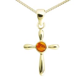 OSTSEE-SCHMUCK Damen Kette und Anh&auml;nger Set "- Kreuz 22 x 16 - Gold 333/000 - Bernstein", 42, gold, Gelbgold 333, Schmuck_Sets