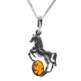 OSTSEE-SCHMUCK Damen Kette mit Anh&auml;nger "- Pferd - Silber 925/000 - Bernstein", 50, Silber 925 (Sterlingsilber), silber, Silber 925 (Sterlingsilber),