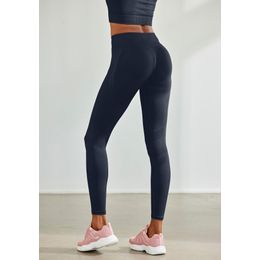Lascana Damen Seamless Leggings "Po Push Up", blau, Gr. M, unifarben, Rippware, Obermaterial: 91% Polyamid, 8% Elasthan, 1% Polyester, Hosen, mit