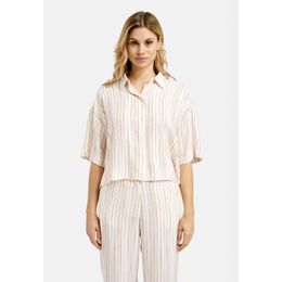 Smith & Soul SMITH & SOUL Damen Kurzarmbluse, beige, Gr. M, gestreift, Web, Material: 85% Viskose, 11% Polyester, 4% Leinen, Blusen