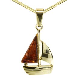 OSTSEE-SCHMUCK Damen Kette mit Anh&auml;nger "- Schiffchen - Silber 925/000, vergoldet - Bernstein", 40, Silber 925 (Sterlingsilber), gold, Silber 925