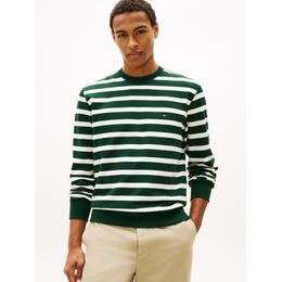 Tommy Hilfiger Herren Sweatshirt "TERRY BLOCK"nocturnal gr&uuml;n, ecru, Gr. L, gestreift, Sweatware, Obermaterial: 100% Baumwolle, Sweatshirts, Regular