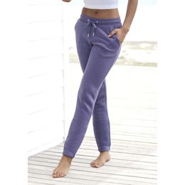 Vivance Damen Jogginghose, Gr. 48, lila, angeraute Sweatware, Obermaterial: 50% Polyester, 30% Viskose, 20% Baumwolle, unifarben, Basic, Hosen, innen