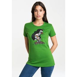 logoshirt Damen T-Shirt "Der kleine Maulwurf", gr&uuml;n, Gr. XS, bedruckt, 100% Baumwolle, Shirts, mit lizenziertem Originaldesign