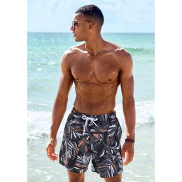 s.Oliver Herren Badeshorts, schwarz, Gr. M, bedruckt, Microfaser, Recycling-Polyester, Badehosen, mit modischem Allover-Druck