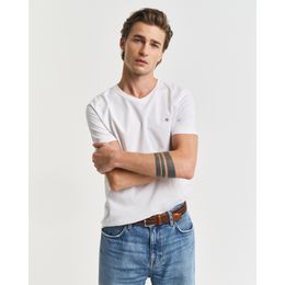 Gant Herren T-Shirt "SLIM SHIELD V-NECK T-SHIRT", wei&szlig;, Gr. M, unifarben, Obermaterial: 100% Baumwolle, Shirts, mit einer kleinen Logostickerei auf