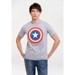 logoshirt Damen T-Shirt "Marvel Comics - Captain America Logo", grau, Gr. M, bedruckt, 97% Baumwolle, 3% Polyester, Shirts, mit lizenziertem Print