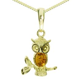 OSTSEE-SCHMUCK Damen Kette mit Anh&auml;nger "- Eule - Silber 925/000, vergoldet - Bernstein", 45, Silber 925 (Sterlingsilber), gold, Silber 925