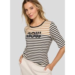 Rabe Damen T-Shirt, beige, Gr. 40, gestreift, Jersey, Obermaterial: 48% Baumwolle, 48% Modal, 4% Elasthan, Shirts, mit Schriftzug