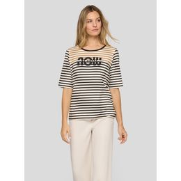 Rabe Damen T-Shirt, beige, Gr. 36, gestreift, Jersey, Obermaterial: 48% Baumwolle, 48% Modal, 4% Elasthan, Shirts, mit Schriftzug