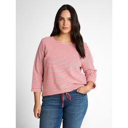 Tom Tailor PLUS Damen T-Shirtpink sanftes wei&szlig; regular stripe, Gr. 50, gestreift, Single Jersey, Obermaterial: 75% Baumwolle, 20% Polyester, 5%