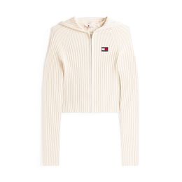 Tommy Jeans Damen Kapuzenstrickjacke "TJW HOOD ZIPPER RIB CARDIGAN", beige, Gr. XS, unifarben, Strick, Obermaterial: 88% Viskose, 12% Polyester,