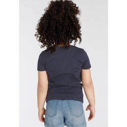 Kidsworld M&auml;dchen T-Shirt "believe in Unicorns", blau, Gr. 104, bedruckt, Single Jersey, Obermaterial: 100% Baumwolle, Shirts, Kurzarm, h&uuml;ftlange