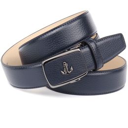 Anthoni Crown Herren Lederg&uuml;rtel, blau, Gr. 85, genarbt, unifarben, Leder, G&uuml;rtel, Lederg&uuml;rtel mit Anker-Metall-Logo