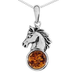 OSTSEE-SCHMUCK Damen Kette mit Anh&auml;nger "- Pferdekopf - Silber 925/000 - Bernstein", 42, Silber 925 (Sterlingsilber), silber, Silber 925