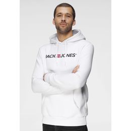 Jack & Jones JACK & JONES Herren Kapuzensweatshirt "JJECORP Hoodie mit Logo und hohem Tragekomfort", wei&szlig;, Gr. XL, bedruckt, angeraute Sweatware, Obermaterial:
