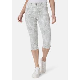 7/8-Hose STOOKER WOMEN "Print Capri Skinny Fit Jeans", Damen, Gr. 42, Kurz, gr&uuml;n (gr&uuml;n palm leaf), angeraute Sweatware, 73% Baumwolle, 25% Polyester, 2% Elasthan, extraeng 7/8-L&auml;nge, Hosen 7/8-Hose, Skinny Fit Casual Clean Wash Magic Shape Effekt f&uuml;r Damen