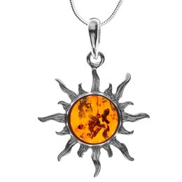 OSTSEE-SCHMUCK Damen Kette mit Anh&auml;nger "- Sonne 30 mm - Silber 925/000 - Bernstein", 60, Silber 925 (Sterlingsilber), silber, Silber 925