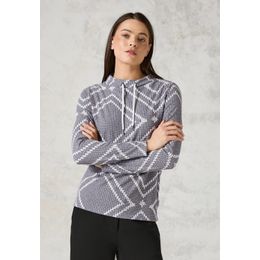 Cecil Damen Langarmshirt, grau, Gr. XXL, Jacquardmuster, Stoff, 62% Polyester, 33% Viskose, 5% Elasthan, Shirts, mit Tunnelzugband am Kragen