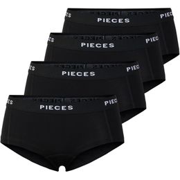 Pieces Damen Hipster "PCLOGO LADY 4 PACK SOLID NOOS BC", Gr. XL, schwarz, Jersey, Obermaterial: 95% Baumwolle, 5% Elasthan, unifarben, unifarben mit