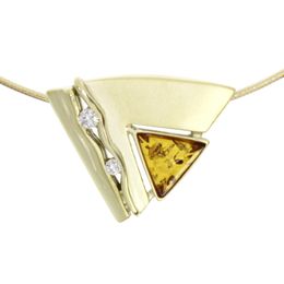 OSTSEE-SCHMUCK Damen Kette mit Anh&auml;nger "- Gleiter-Benita - Silber 925/000, vergoldet - Bernstein/Zirk.", 50, Silber 925 (Sterlingsilber), gold,