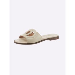 Heine Damen Pantolette, Gr. 38, beige, Glattleder, Leder, Rindsleder, Schuhe
